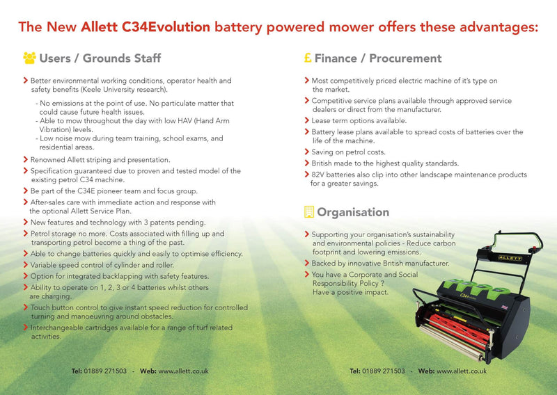 C34 Evolution Mk2 – Battery-Powered Professional Cylinder Mower with I